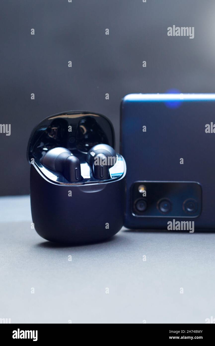 Modern stylish devices for listening to music concept of a music lover ...