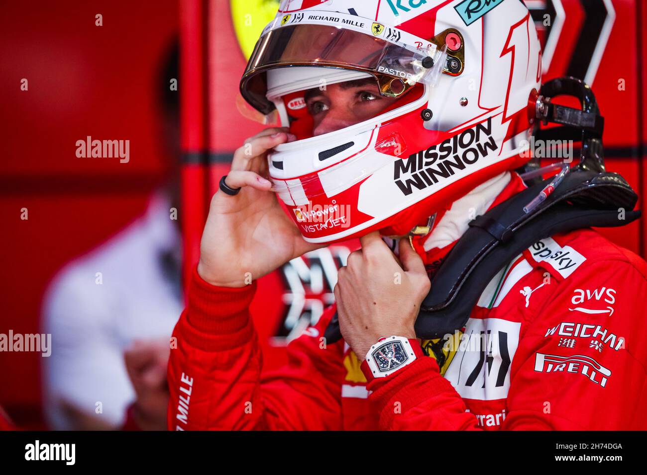 Doha, Qatar. 20th Nov, 2021. LECLERC Charles (mco), Scuderia Ferrari SF21, portrait helmet ...