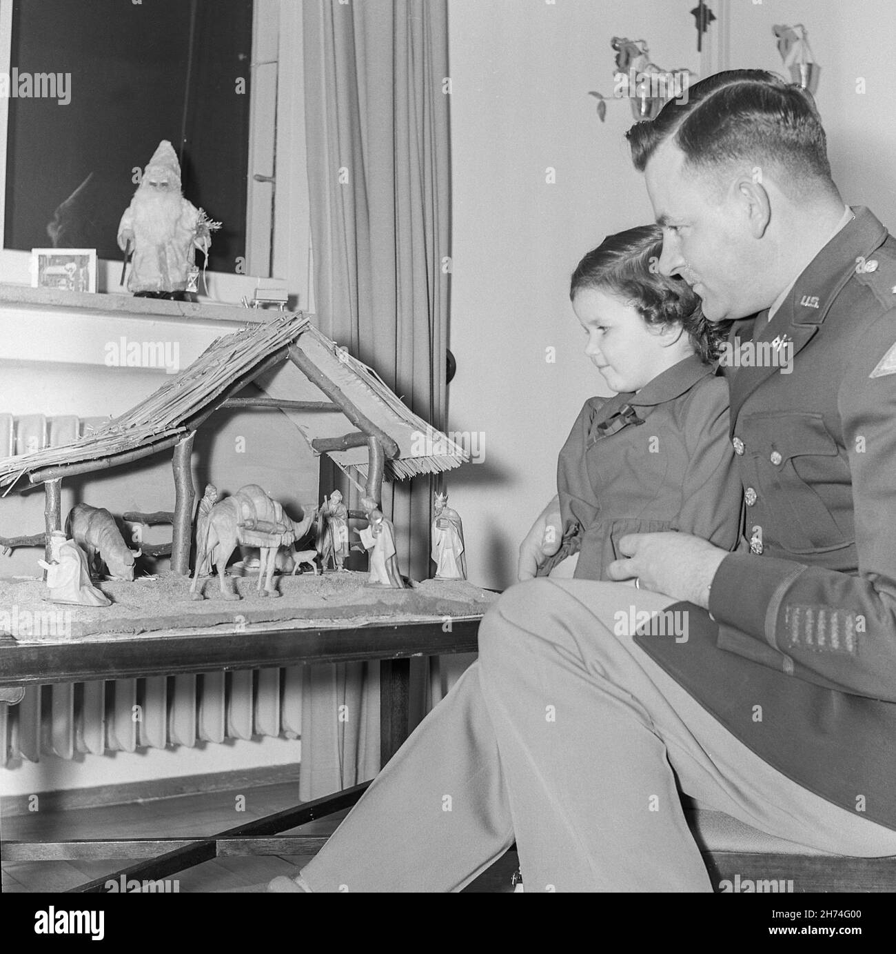 Vintage 1950's Christmas Photograph, Military Officer and Small ...