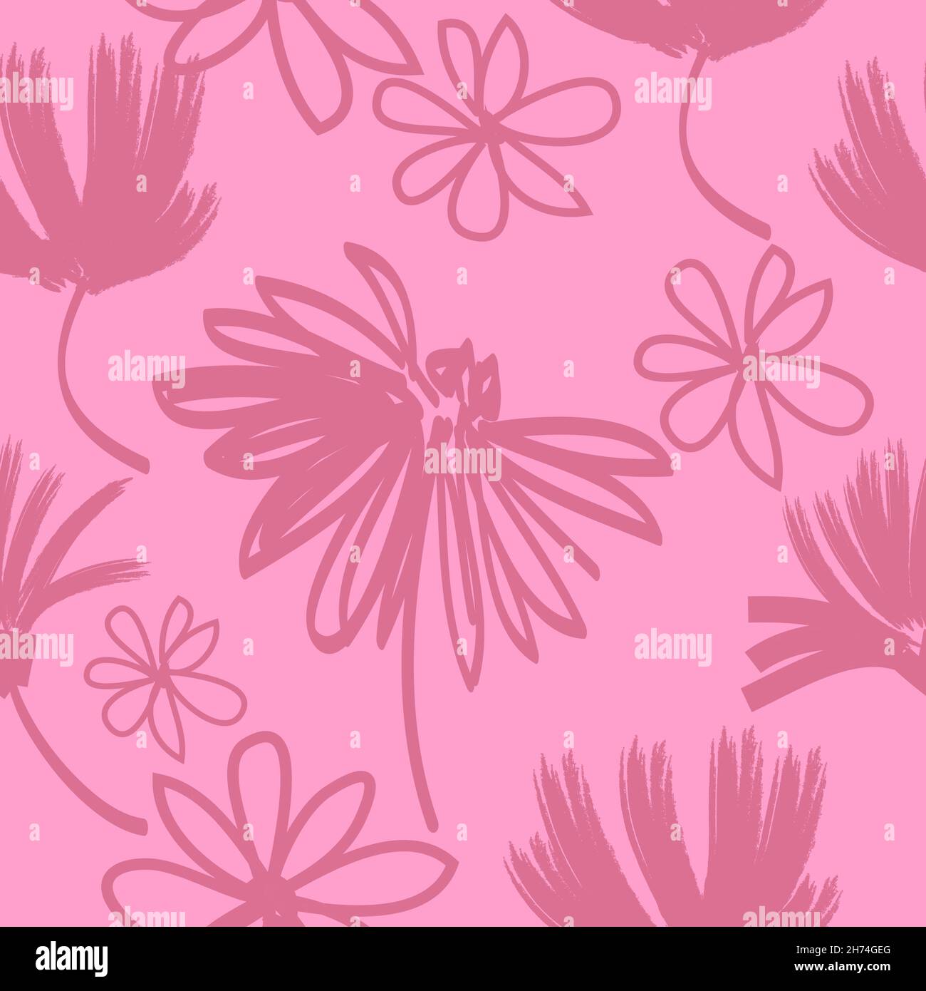 Pacific Pink vector seamless pattern of abstract flower. Hand drawn ...