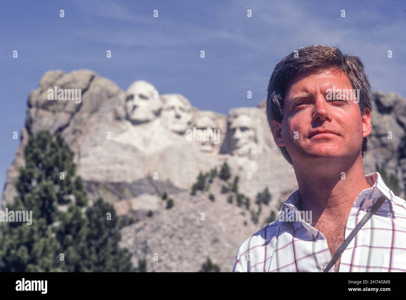 Middle Aged Man Posing in Front of Mount Rushmore , 1980's, SD, USA ...