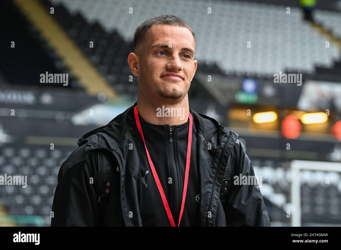 Jerry Yates #9 of Blackpool arrives at the Swansea.com Stadium, Home of ...