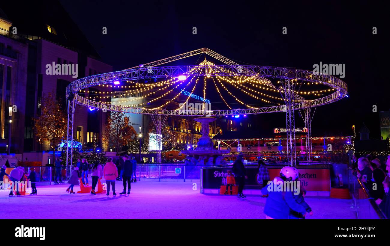 Beautiful ice skating rink at the Christmas market 2021 in downtown ...