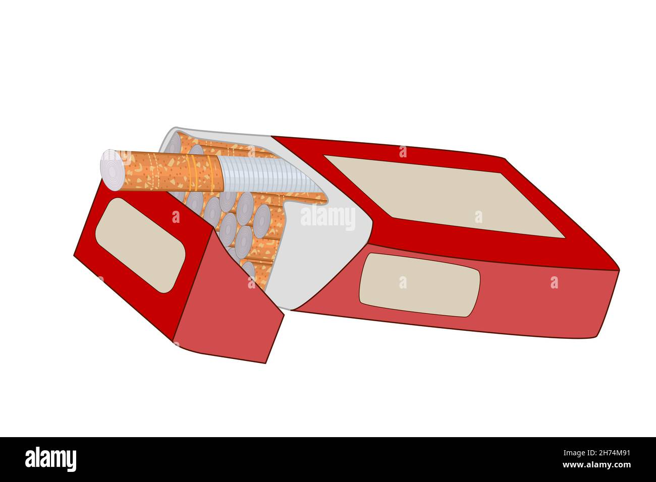 Opened pack of cigarettes isolated on white background. Open cigarettes ...