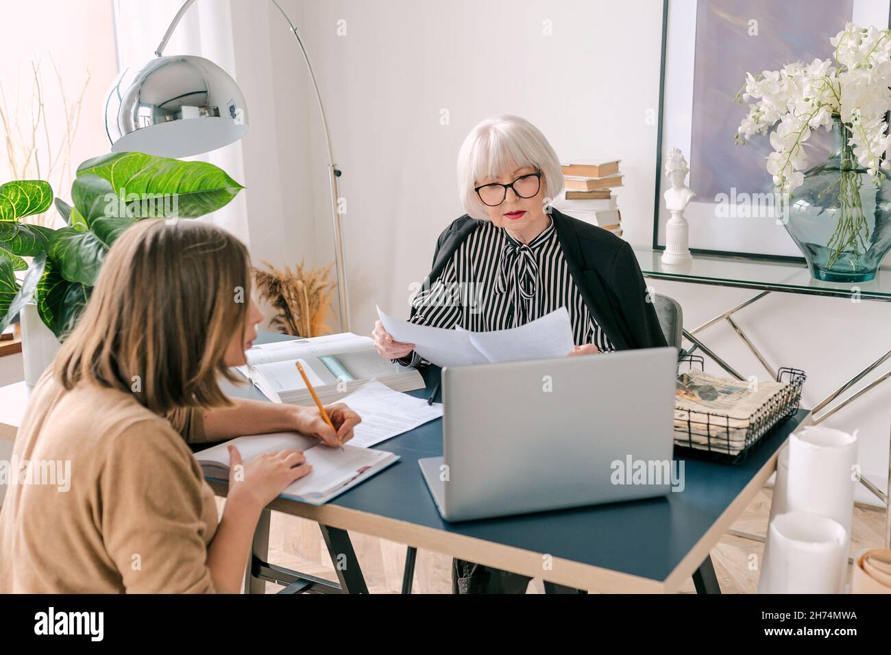 job office interview by senior stylish woman. Business, communication ...