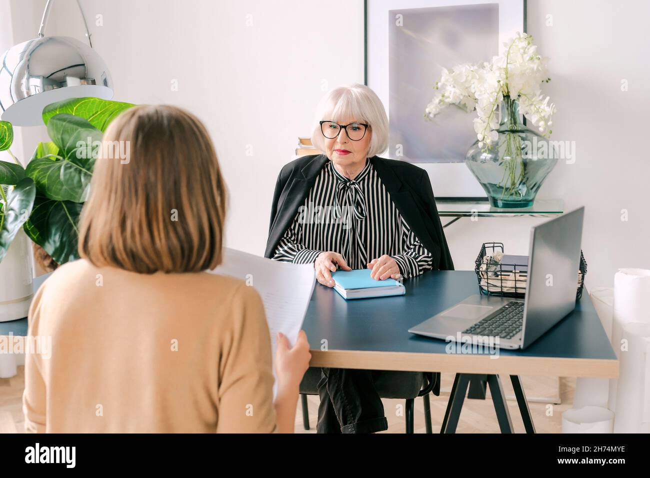 job office interview by senior stylish woman. Business, communication ...