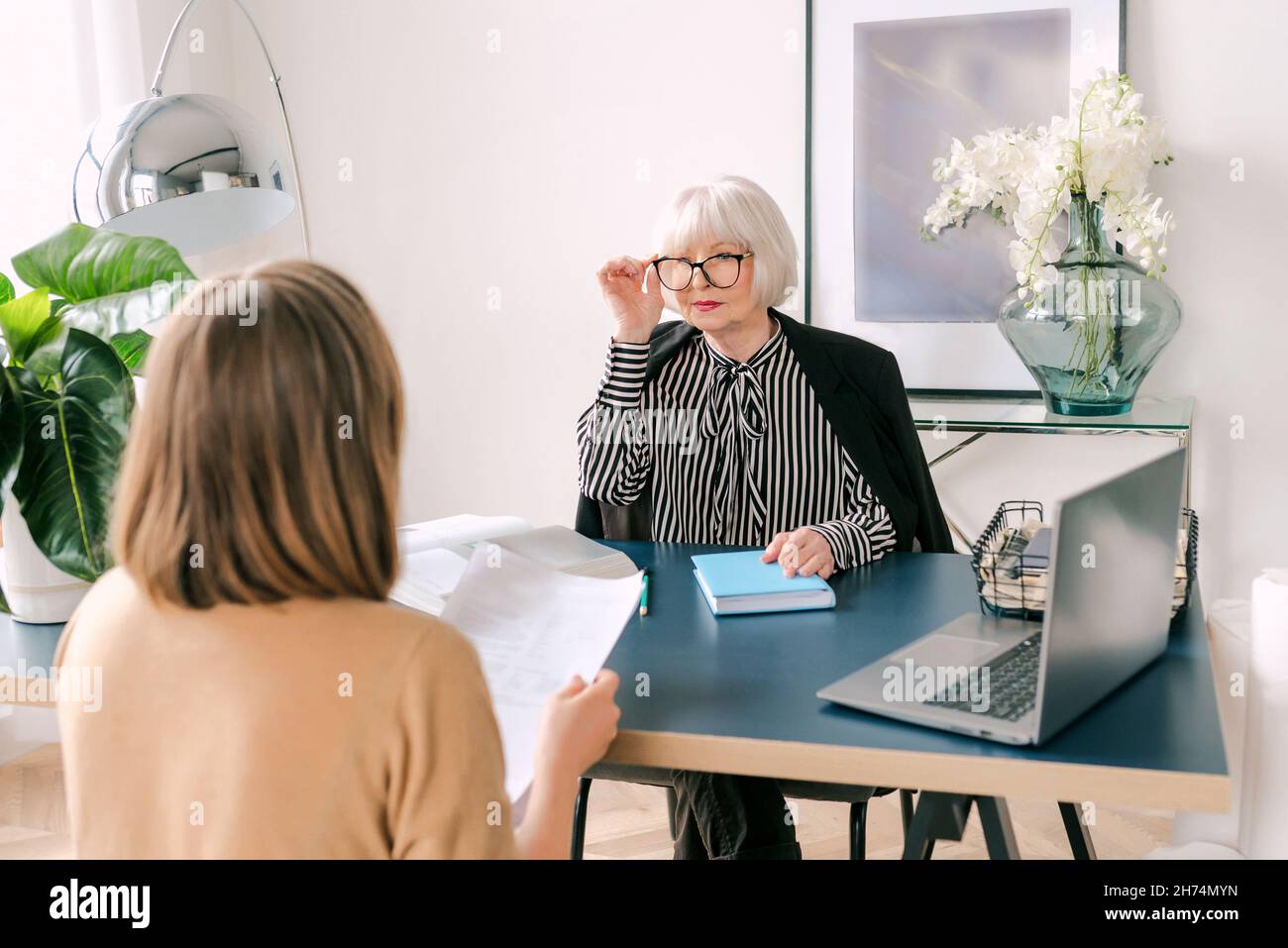 job office interview by senior stylish woman. Business, communication ...