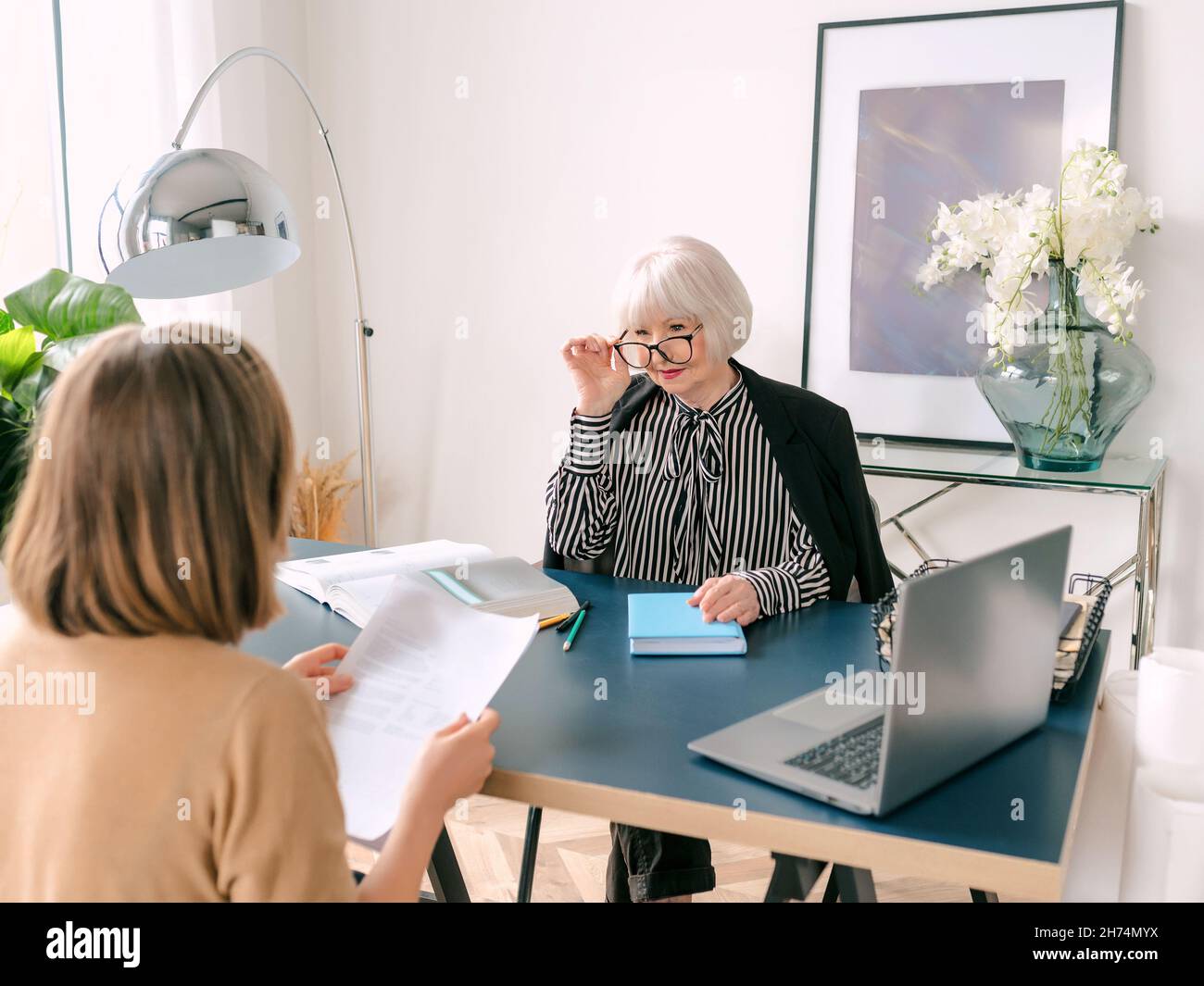job office interview by senior stylish woman. Business, communication ...