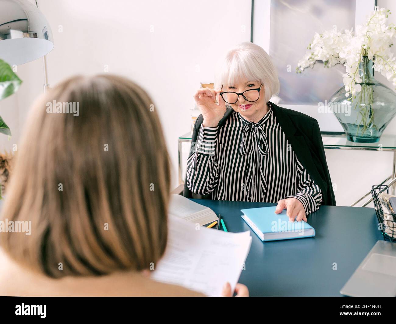 job office interview by senior stylish woman. Business, communication ...