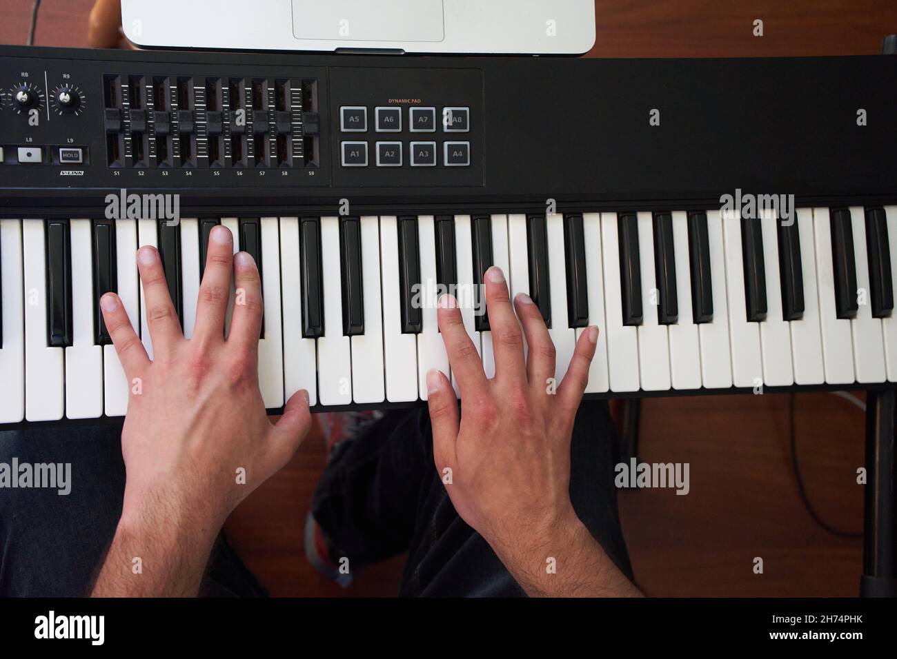 overhead shot of the hands of a pianist playing his instrument Stock ...