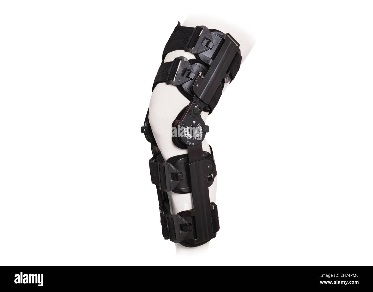 Knee Support Brace on leg isolated on white background. Orthopedic ...