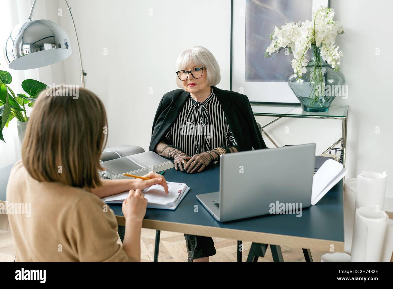 job office interview by senior stylish woman. Business, communication ...