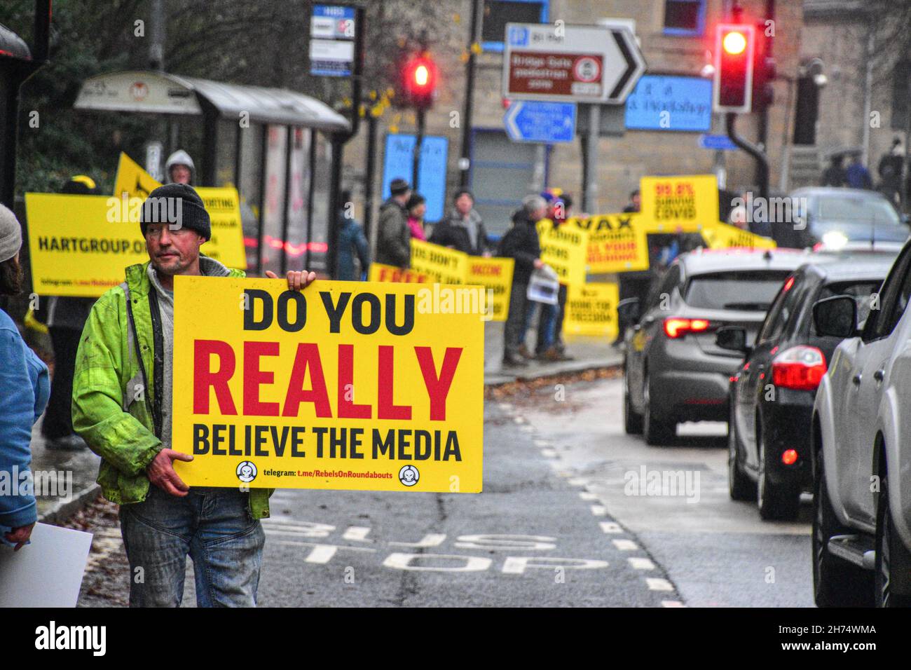 Anti Vax demonstrators, Anti-Vaxxers, Anti Vaccine, Hebden Bridge Stock ...