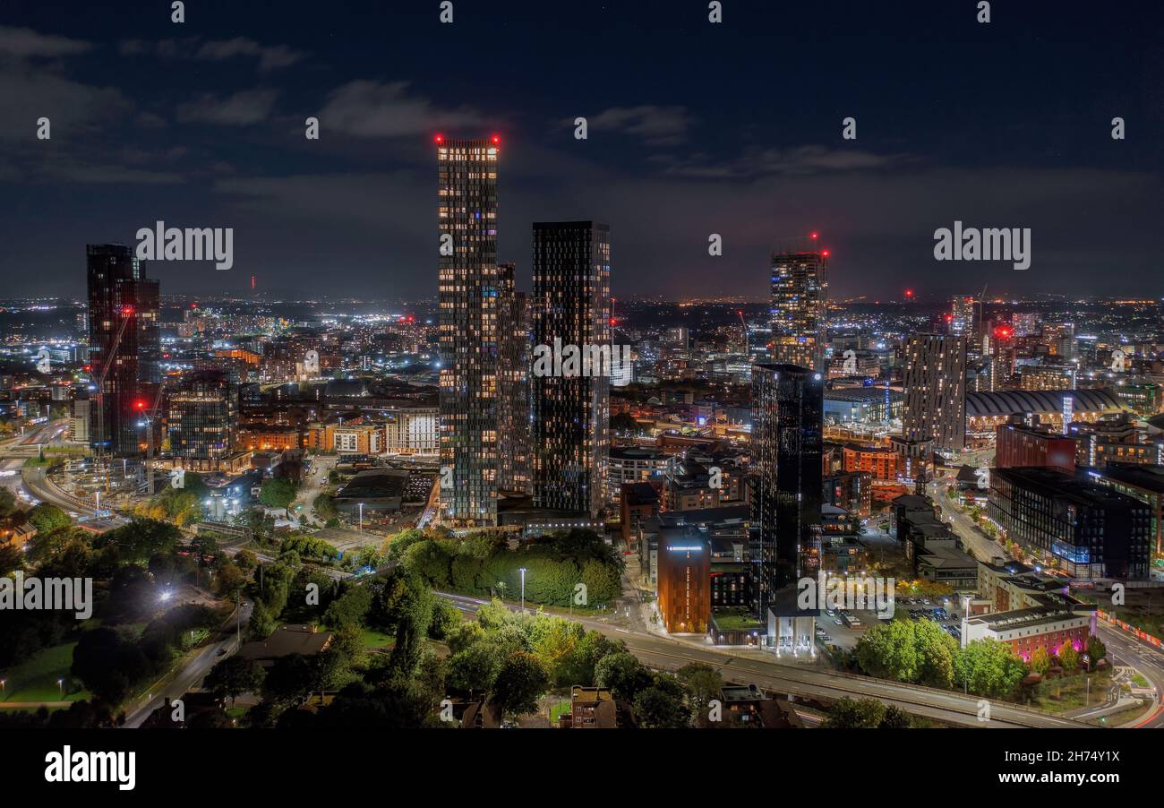 Deansgate Square and Manchester England, modern tower block skyscrapers ...
