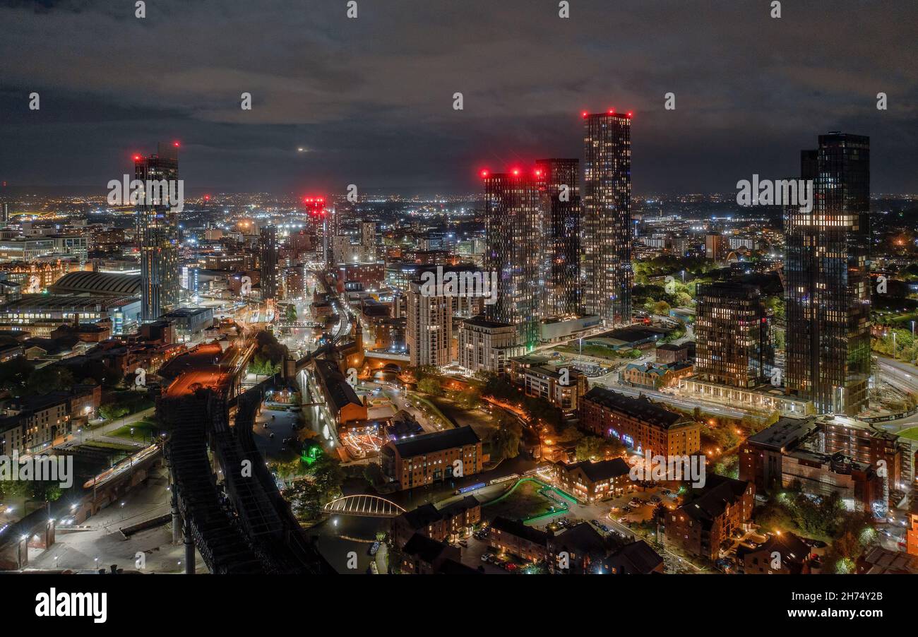 Deansgate Square and Manchester England, modern tower block skyscrapers ...