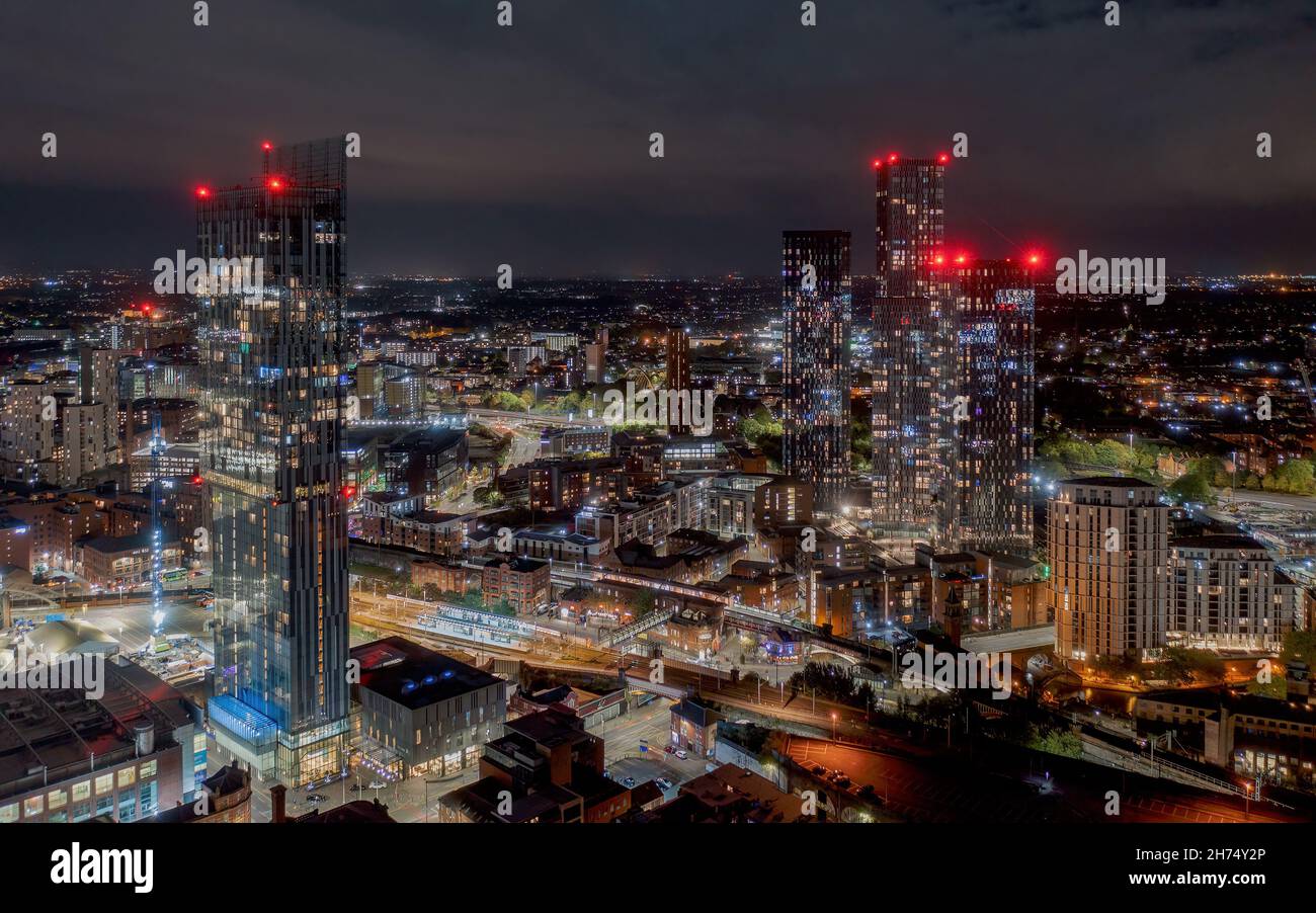 Deansgate Square and Manchester England, modern tower block skyscrapers ...