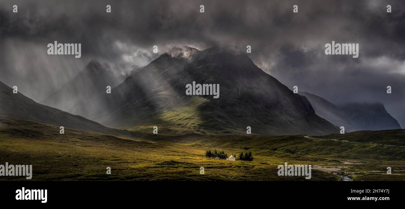 Glencoe in the Scottish highlands. Famous three peaks of Glencoe and ...
