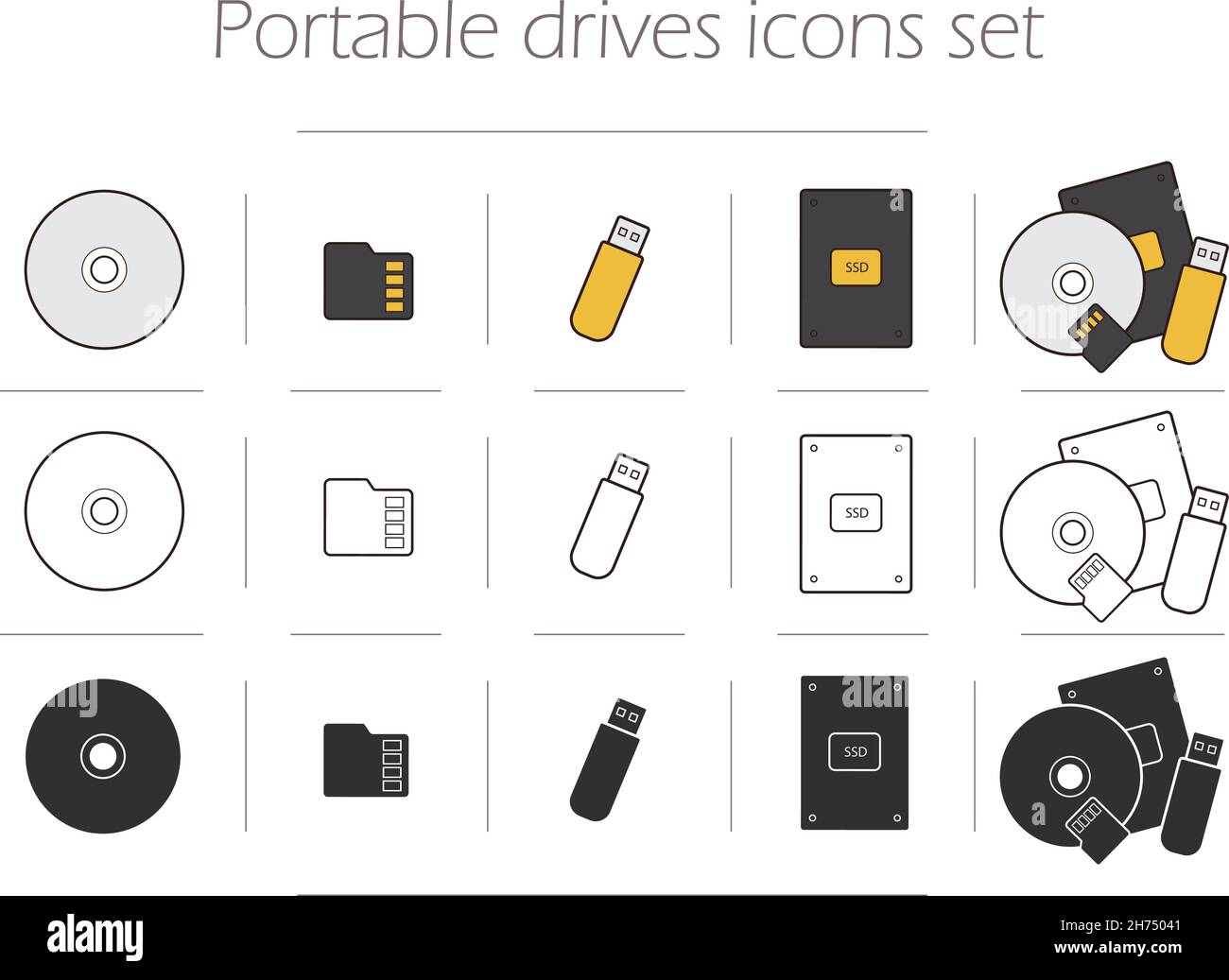 Portable drives icons set Stock Vector Image & Art - Alamy