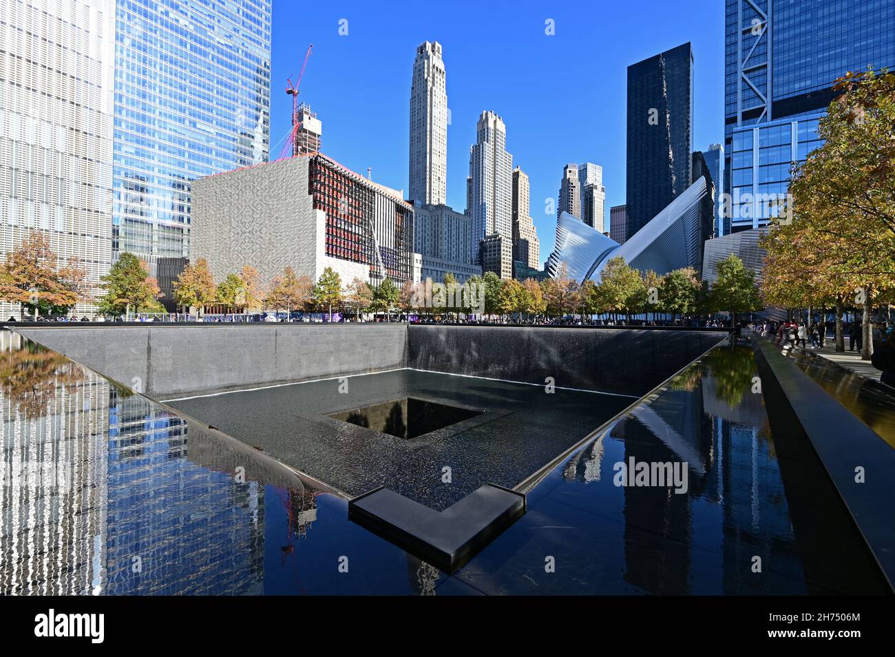New York City, New York - November 6, 2021 - Reflecting pool and ...
