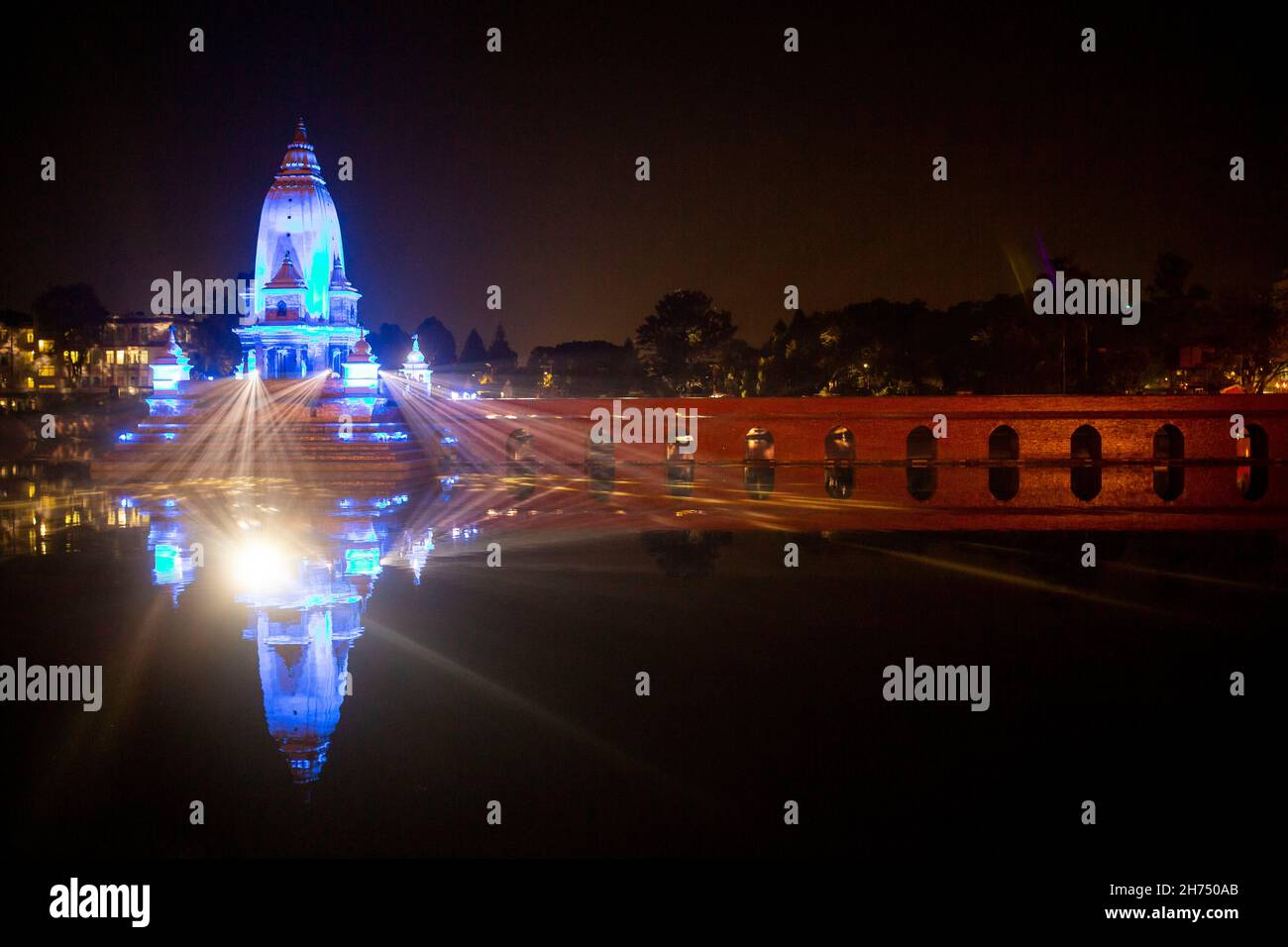 Kathmandu, Nepal. 20th Nov, 2021. Rani Pokhari is illuminated on the ...