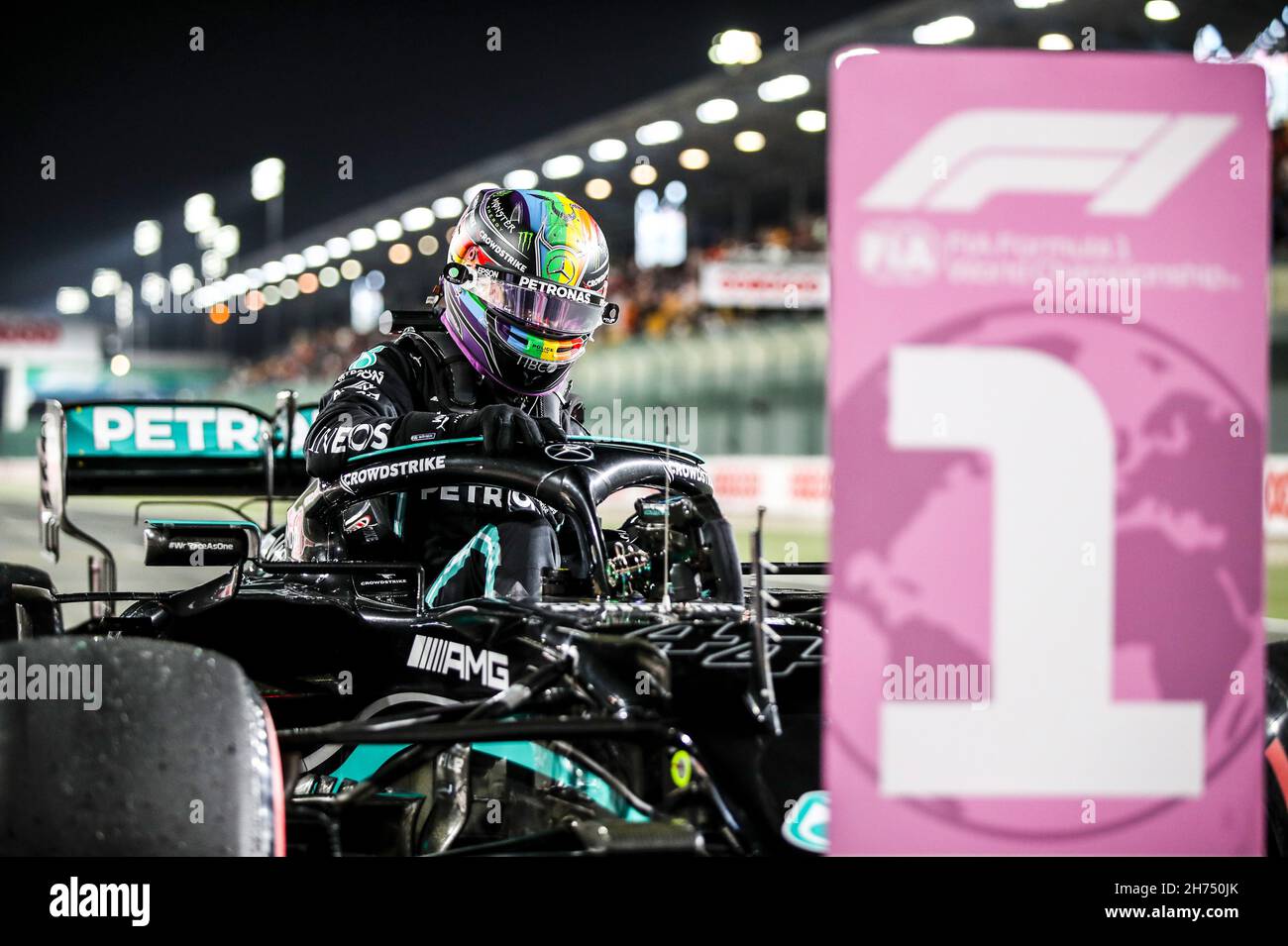 Doha, Qatar. 20th Nov, 2021. Pole sitter Lewis Hamilton (GBR) Mercedes ...