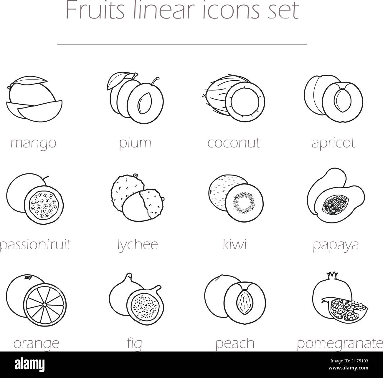 Fruits linear icons set Stock Vector Image & Art - Alamy