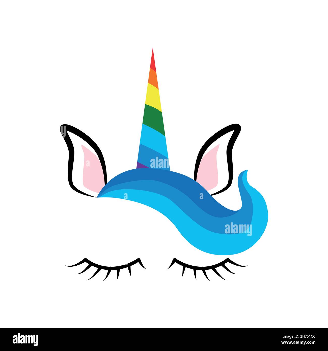 Unicorn's Horn with Flowers and Eyelashes rainbow, bangs. Card ...