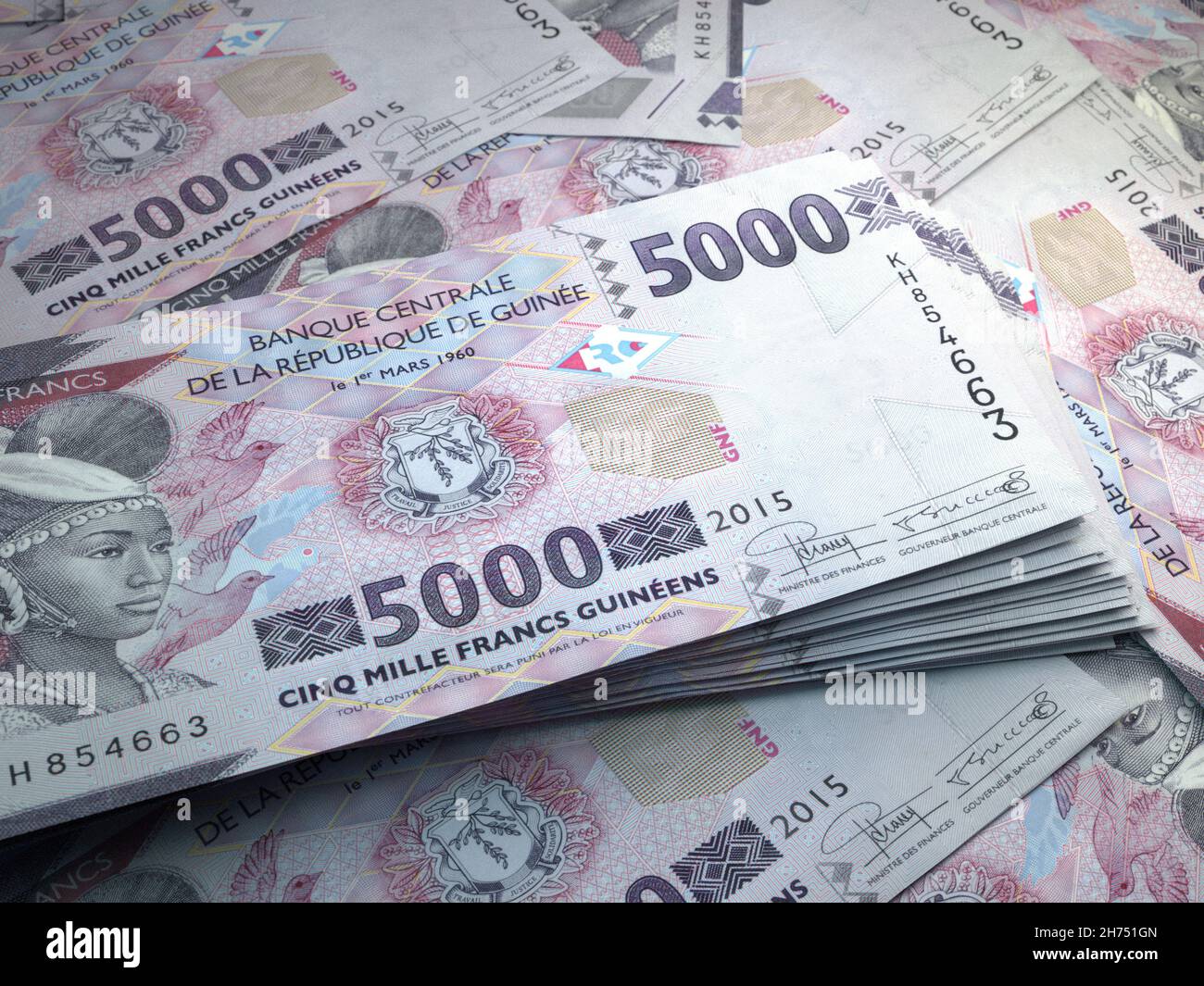 Money of Guinea. Franc bills. GNF banknotes. 5000 French. Business ...