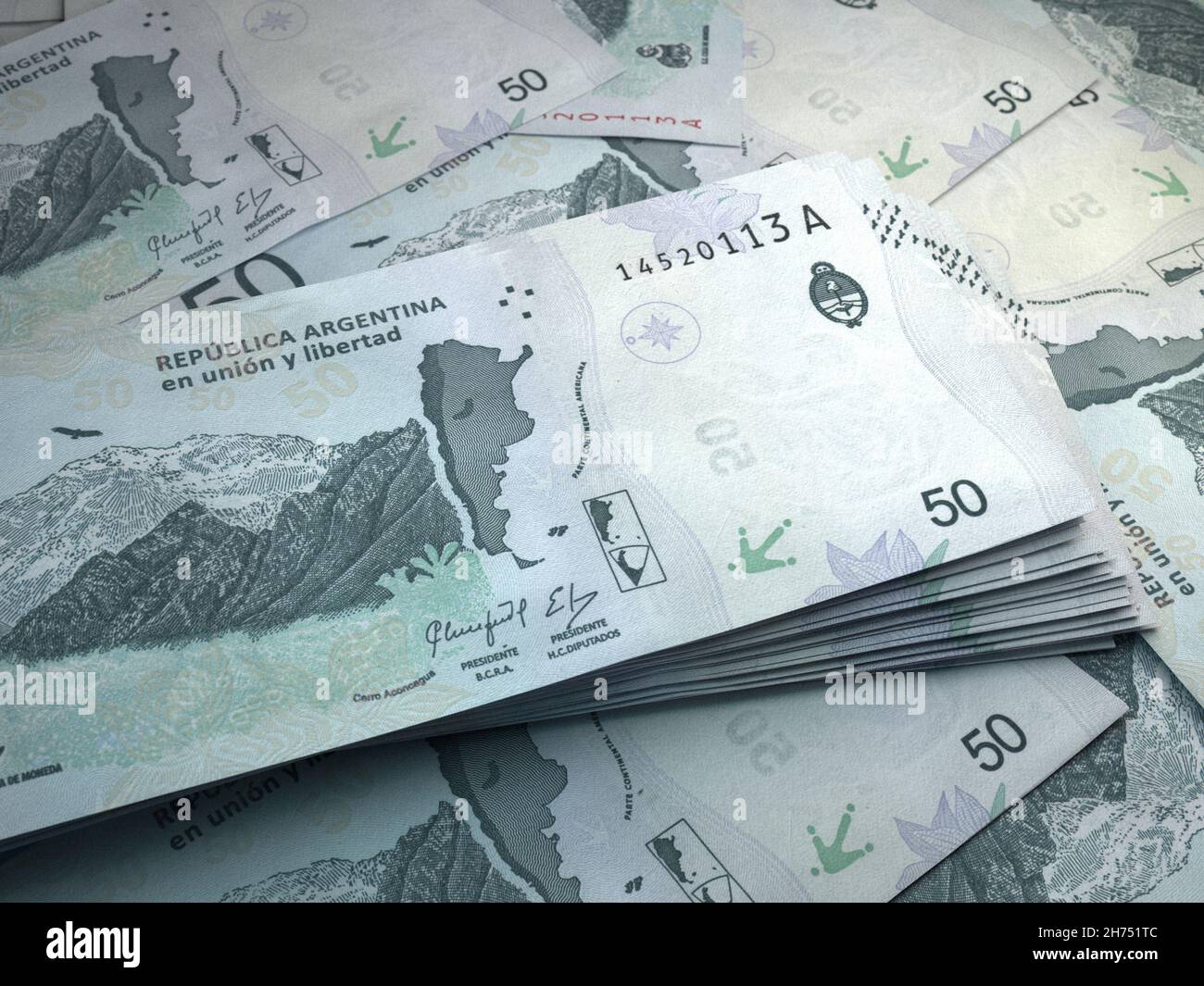 Money of Argentina. Argentine peso bills. ARS banknotes. 50 pesos ...