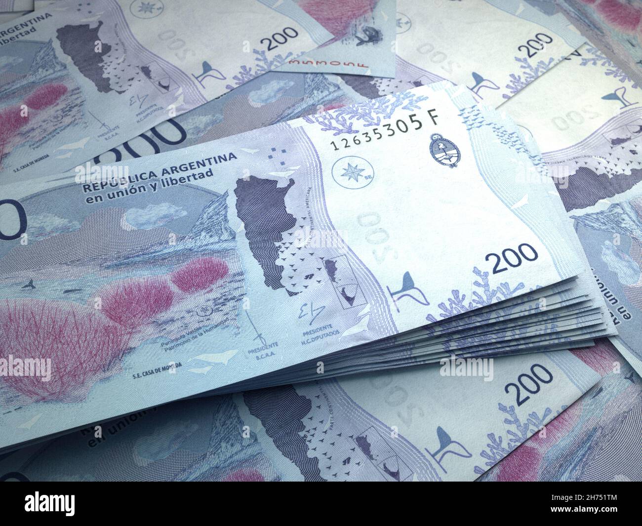 Money of Argentina. Argentine peso bills. ARS banknotes. 200 pesos ...