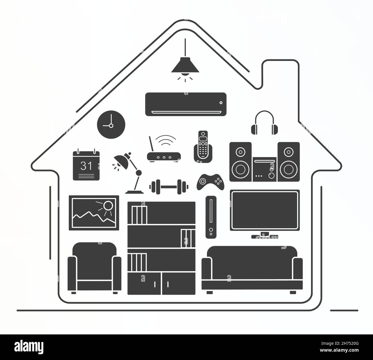 Living room silhouette icons set Stock Vector Image & Art - Alamy