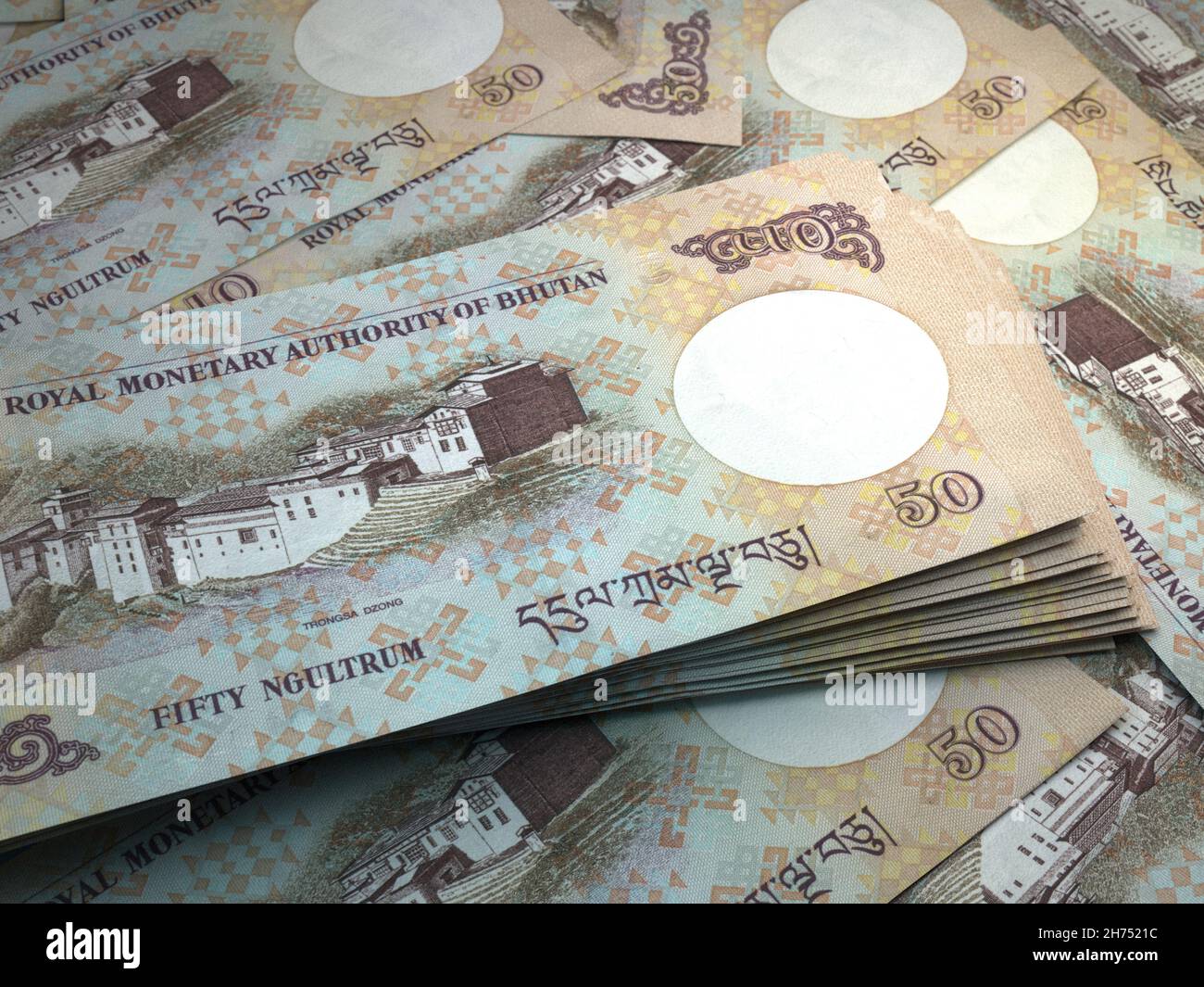 Money of Bhutan. Ngultrum bills. BTN banknotes. 50 Dzongkha. Business ...