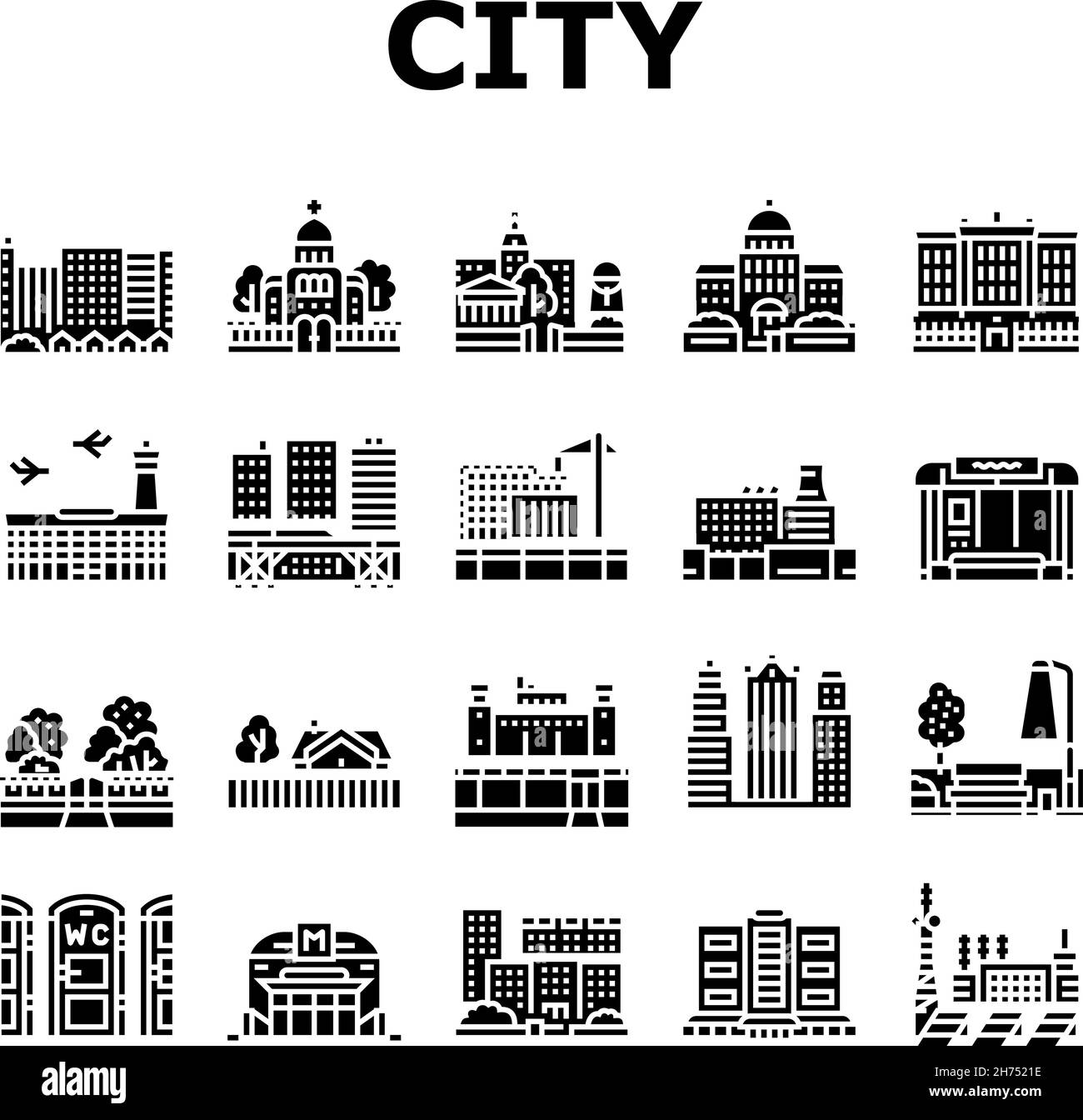 City Construction And Landscape Icons Set Vector Stock Vector Image ...
