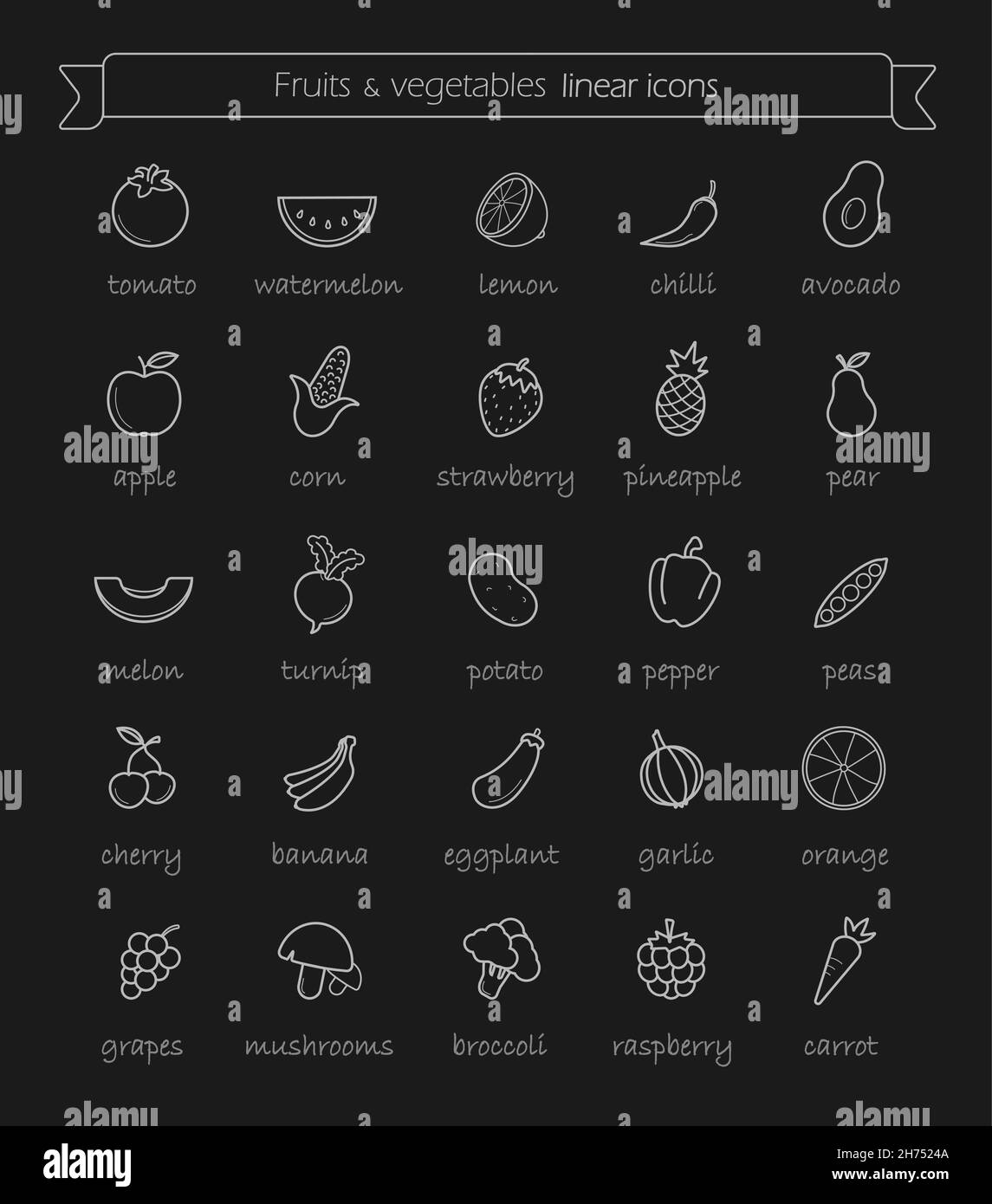 Line art vegetables icons set. Chalk Stock Vector Image & Art - Alamy