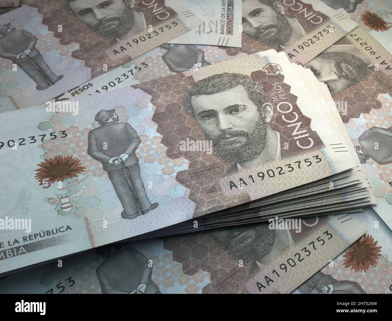 Money of Colombia. Colombian peso bills. COP banknotes. 5 pesos ...