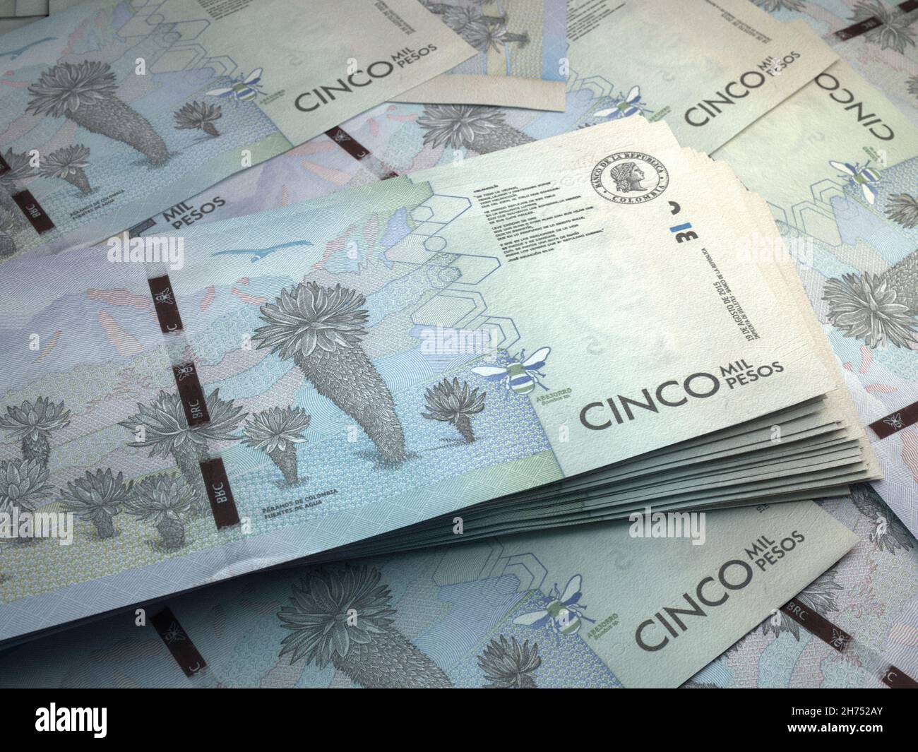 Money of Colombia. Colombian peso bills. COP banknotes. 5 pesos ...