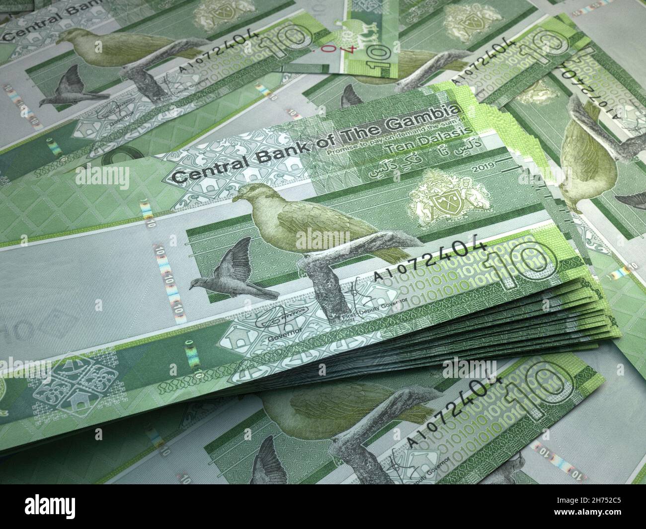 Money of Gambia. Gambian dalasi bills. GMD banknotes. 10 dalasis ...