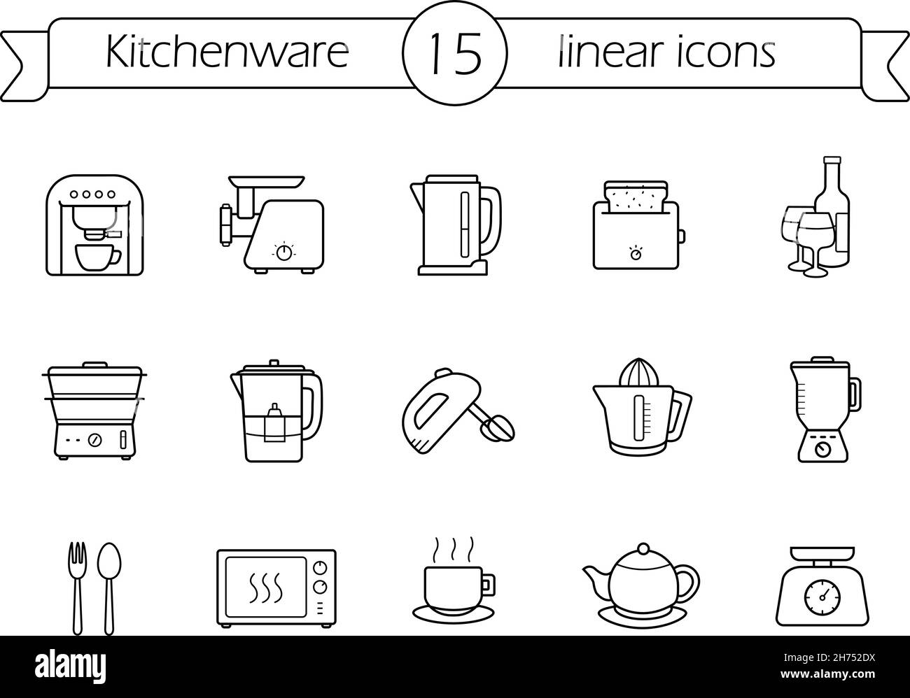 Kitchenware linear icons set Stock Vector Image & Art - Alamy
