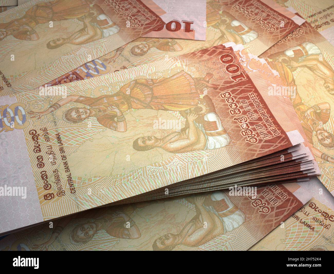 Money of Sri Lanka. Rupee bills. LKR banknotes. 100 Sinhala. Business ...