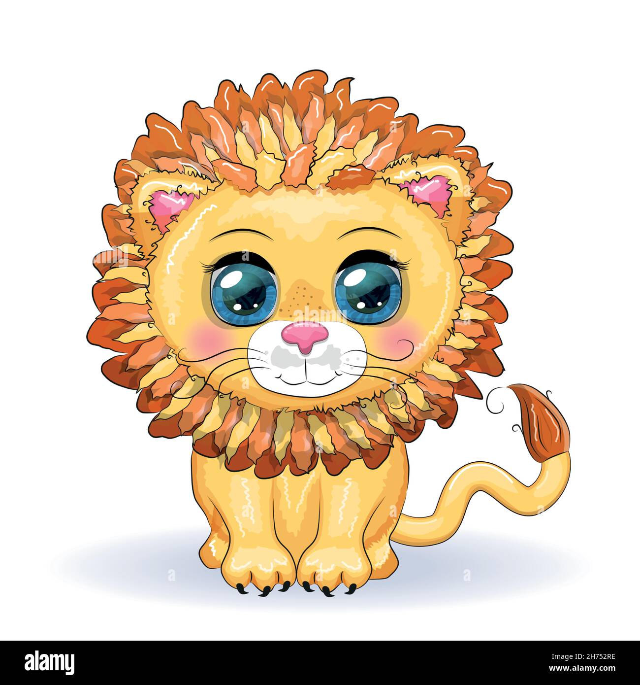 Cartoon lion with expressive eyes. Wild animals, character, childish ...