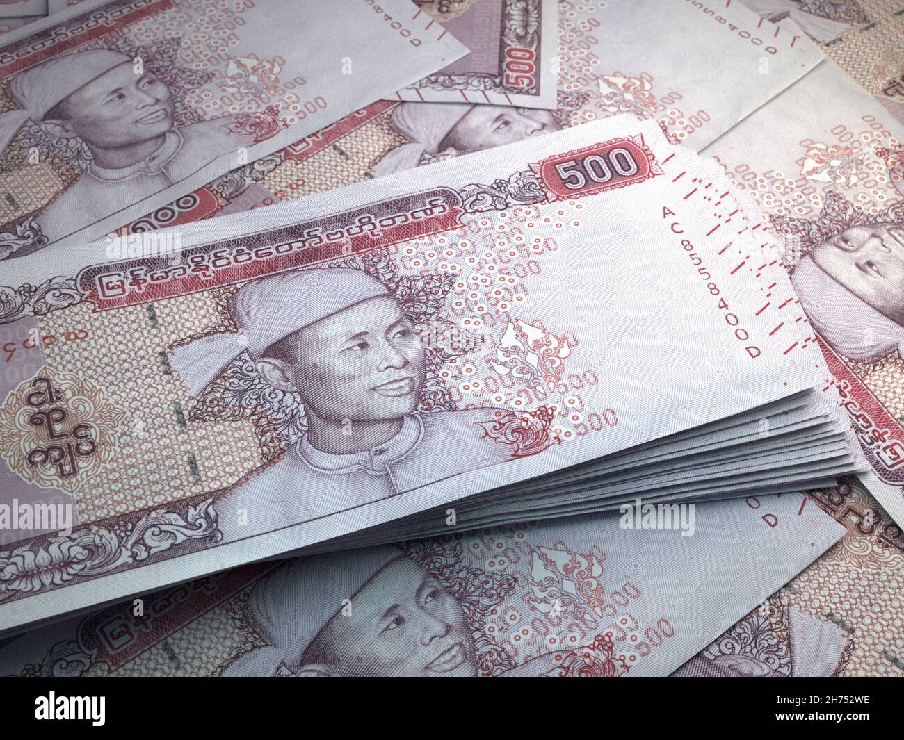 Money of Myanmar. Kyat bills. MMK banknotes. 500 Burmese. Business ...