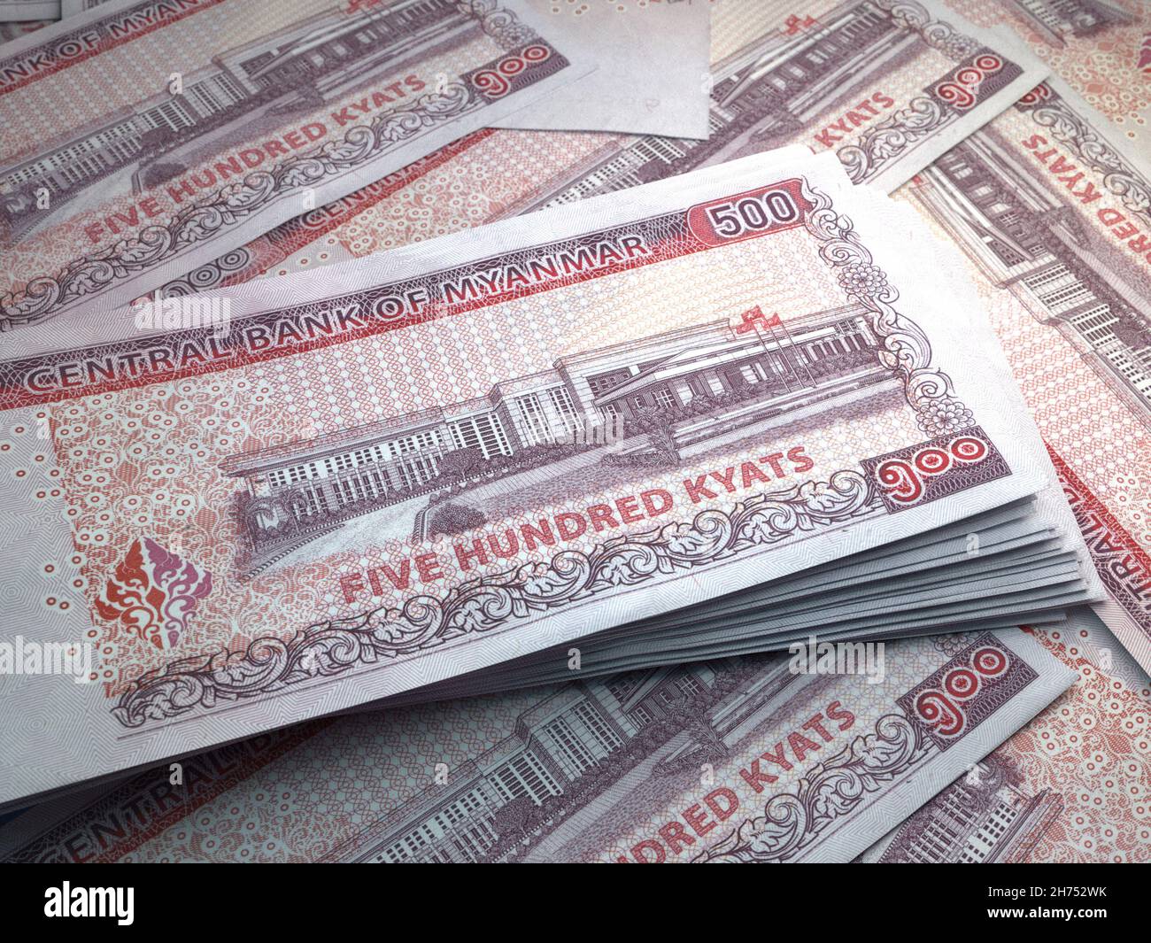 Money of Myanmar. Kyat bills. MMK banknotes. 500 Burmese. Business ...