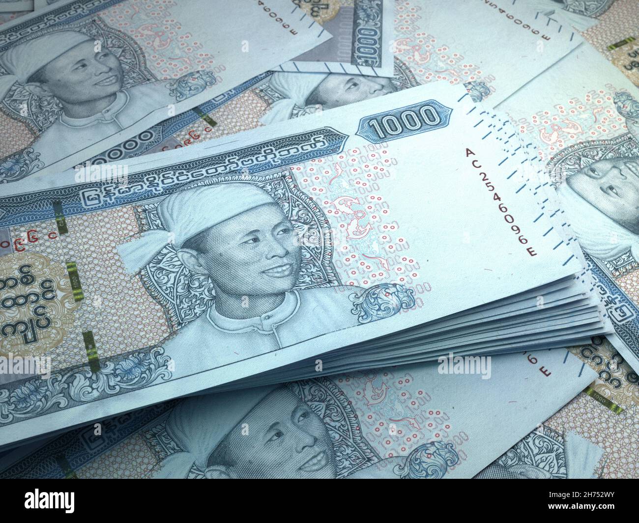 Money of Myanmar. Kyat bills. MMK banknotes. 1000 Burmese. Business ...