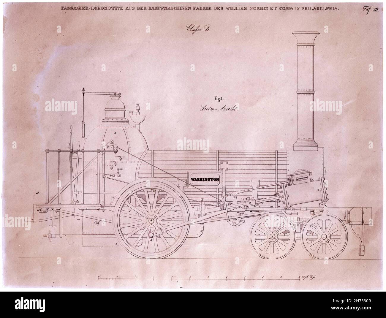 Illustration of the 19th century engraving of a locomotive on the ...