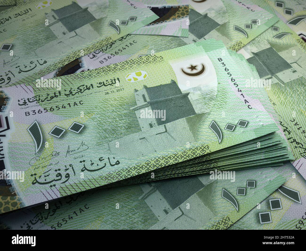 Money of Mauritania. Ouguiya bills. MRU banknotes. 100 Arabic. Business ...