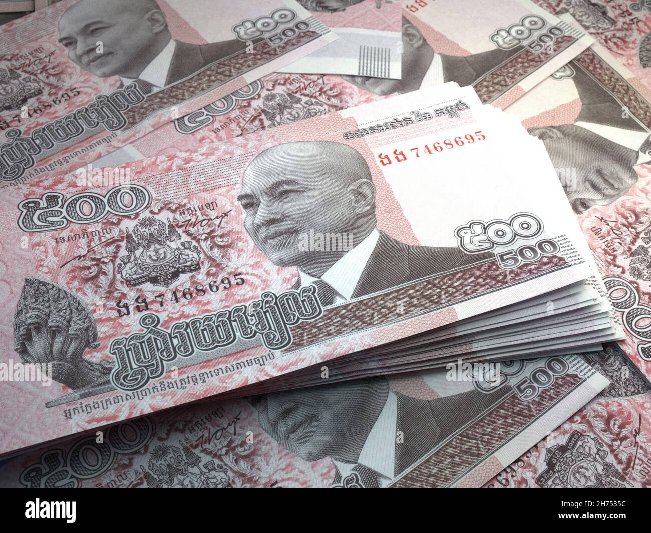 Money of Cambodia. Riels bills. KHR banknotes. 500 Khmer. Business ...