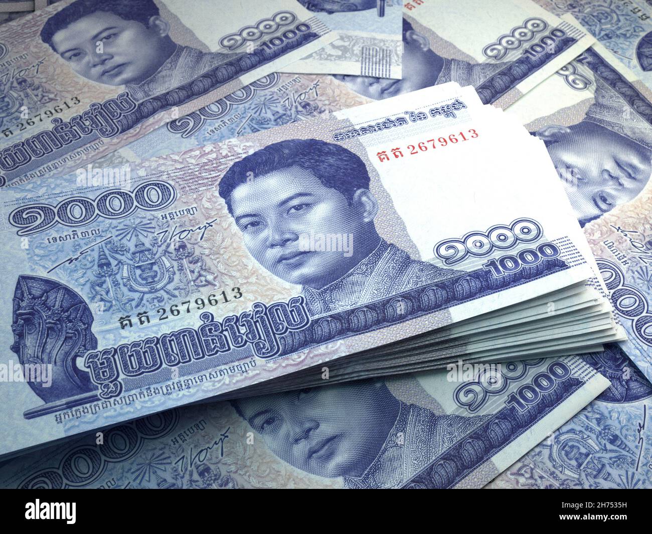 Money of Cambodia. Riels bills. KHR banknotes. 1000 Khmer. Business ...