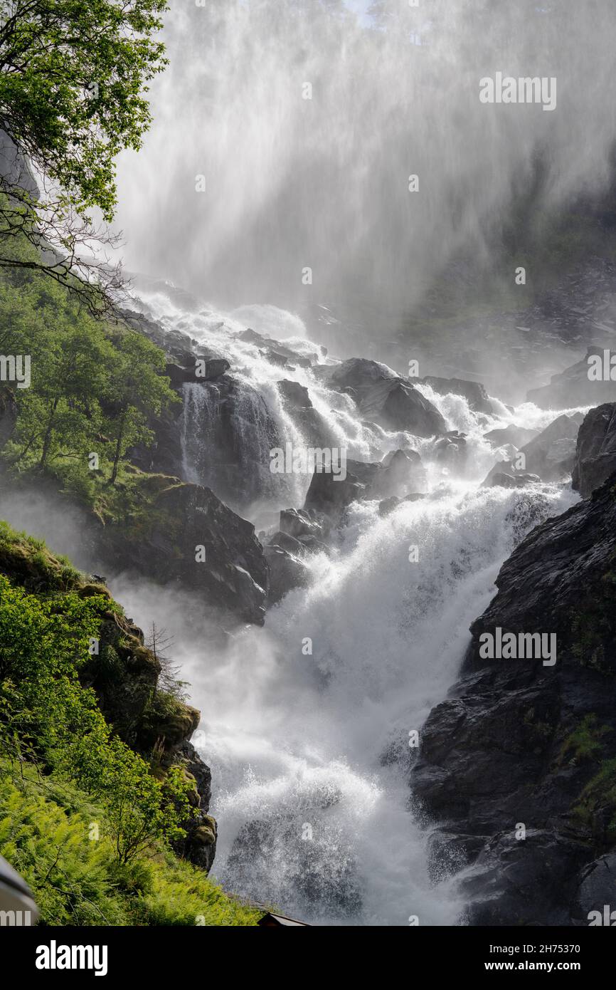 Eerie scenery of the Latefossen Waterfall in Norway Stock Photo - Alamy