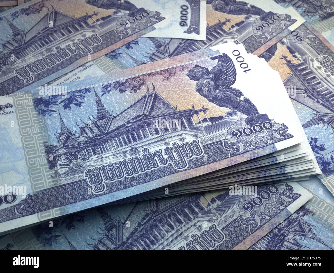 Money of Cambodia. Riels bills. KHR banknotes. 1000 Khmer. Business ...