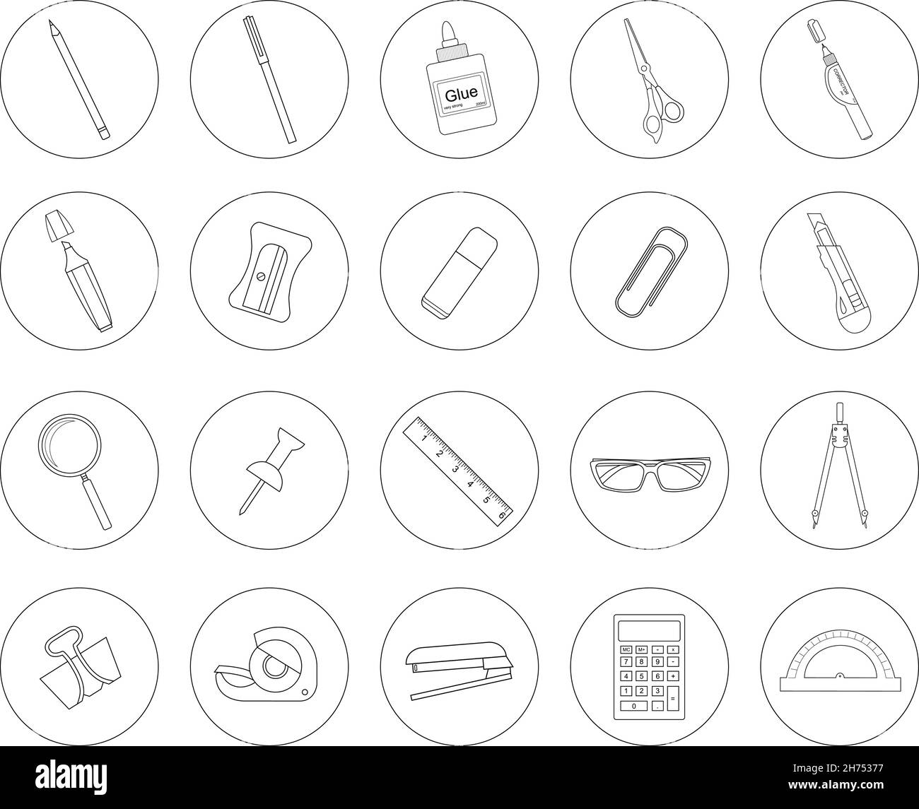 Stationery tools. Office linear icons set Stock Vector Image & Art - Alamy